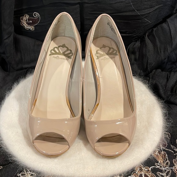 Fergalicious | Shoes | Fergalicious Patentlook Nude Color Peep Toe ...